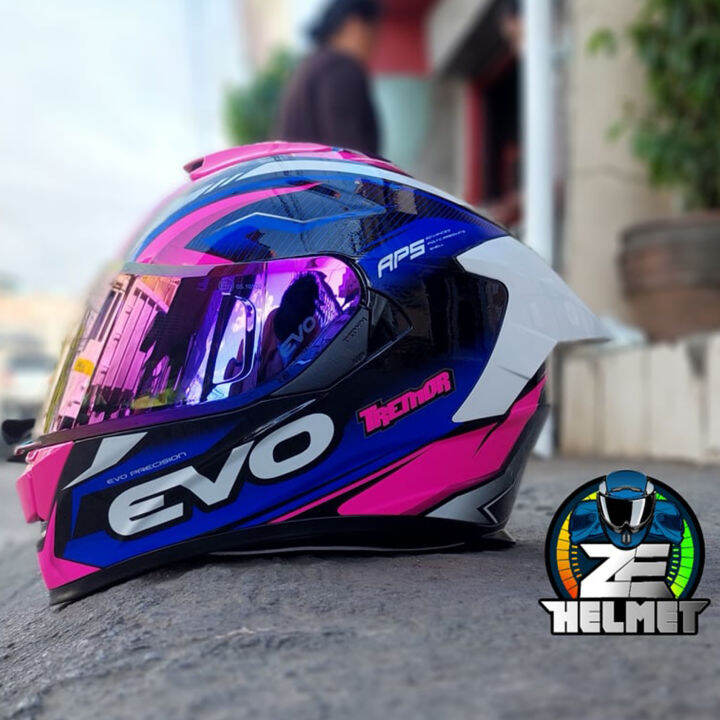EVO GT-PRO TREMOR (Blue/White/Pink) FULL FACE - DUAL VISOR (with FREE ...