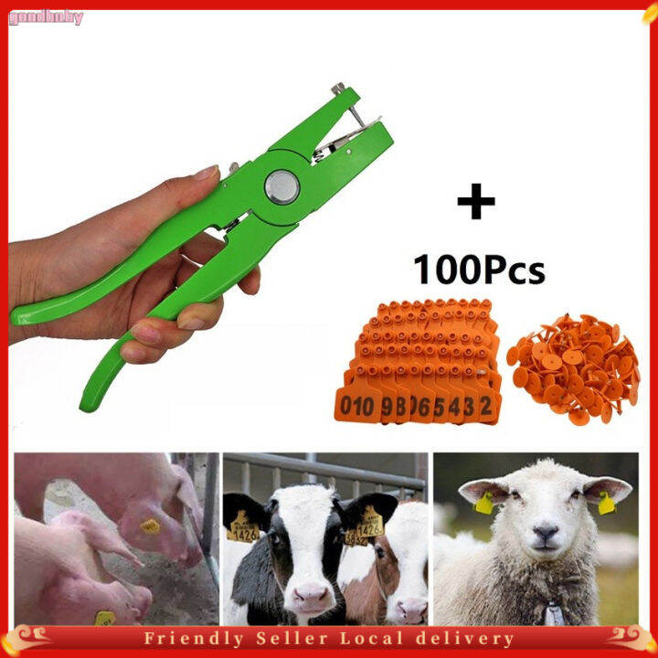 1 Set Tag Applicator Plier + 100Pcs Livestock Goat Sheep Ear Tags ID ...