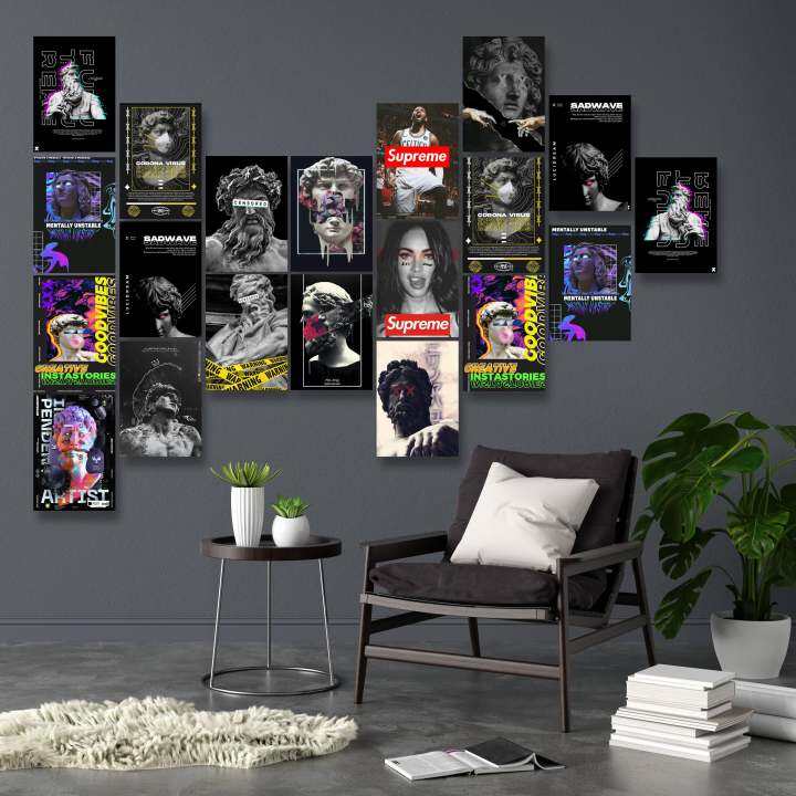 (16PCS) Poster Dinding Black Aesthetic Ukuran A6 aesthetic wall collage ...