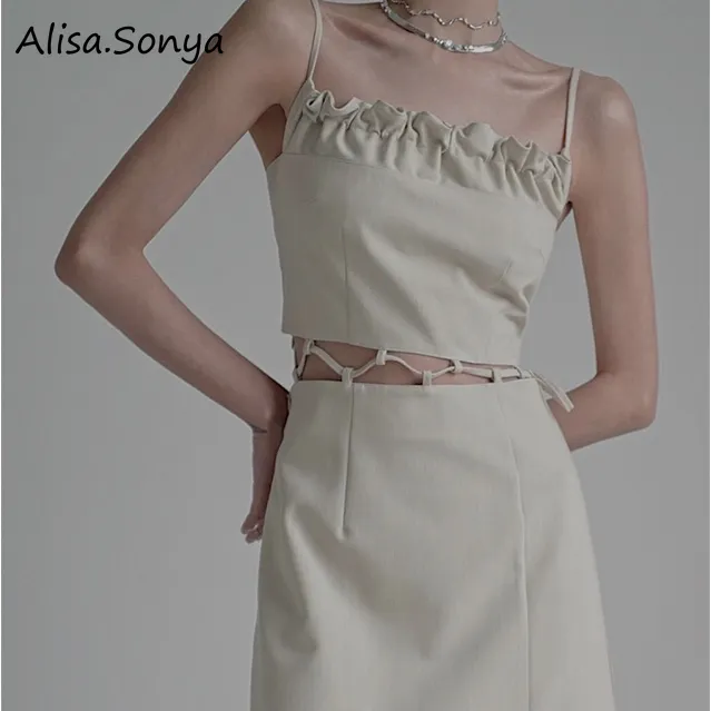 Alisa.Sonya Women's Lace-up slip plain dresses Sexy Offshoulder sleeves ...