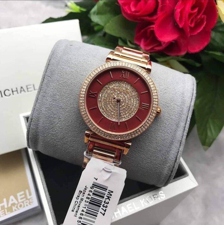 Original Michael Kors Caitlin Red Crystal-set Dial Rose Gold-plated ...