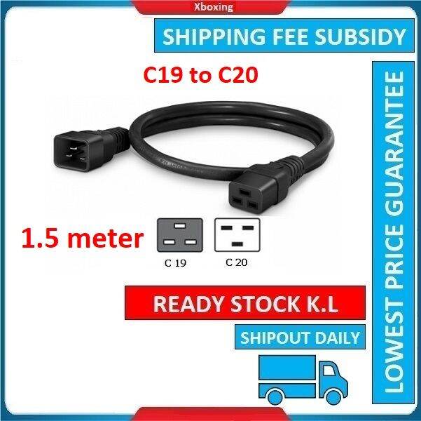 1.5M 3 Pin Male (C20) to Female (C19) Power Cord Cable 16A | Lazada