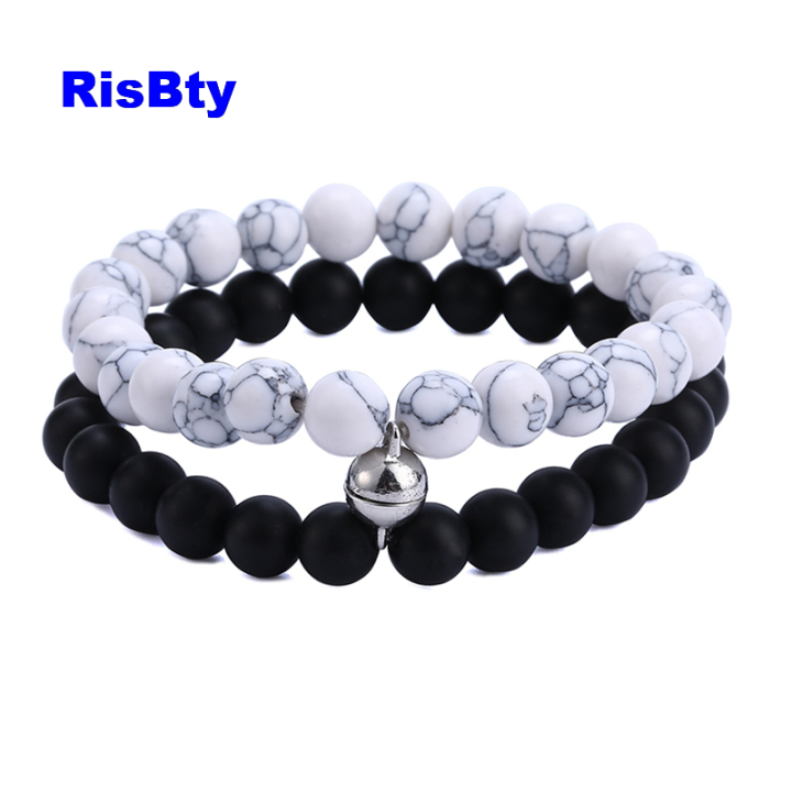 ไรสบตี้ 2ชิ้น/เซ็ตธรรมชาติลูกปัดหินสร้อยข้อมือโยคะสำหรับคนรักระยะทาง ...