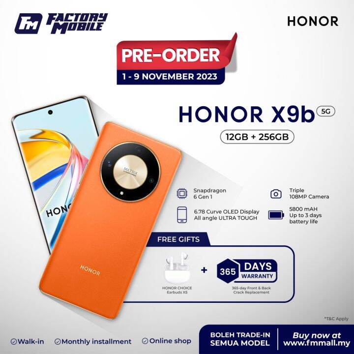PRE ODER HONOR X9b 5G 12GB RAM + 256GB ROM |Original set 1 year warranty by HONOR Malaysia | Lazada