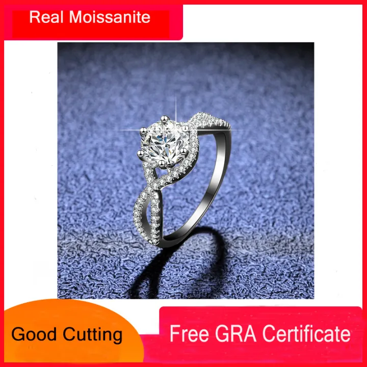 Authentic 925 Sterling Silver Wedding Ring for Women's Gift 1 Carat Real Moissanite with GRA ...
