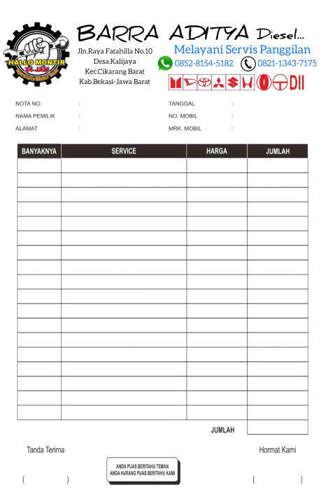 CETAK BUKU NOTA 2 PLY BENGKEL MOTOR BENGKEL LAS BENGKEL MOBIL MINIMAL 4 ...