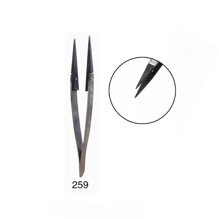 High Quality ESD Tweezers With Replaceable Tips Full Stainless Steel Body Carbon Fiber ...