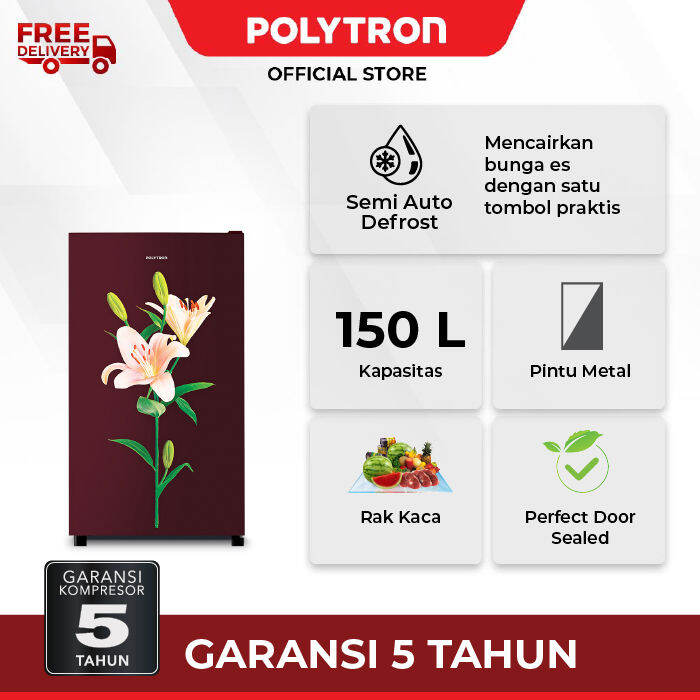POLYTRON Kulkas 1 Pintu 150L Metallic PRB 157PR | Lazada Indonesia