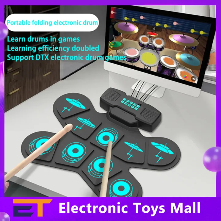Electronic Drum Sets Roll Up Beginner Practice Pad Double Horn ...