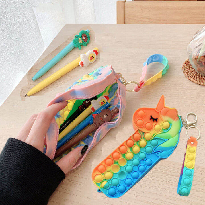 Silicone Purse pencil box Rainbow pop it Fidget Toys Simple Dimple Push ...