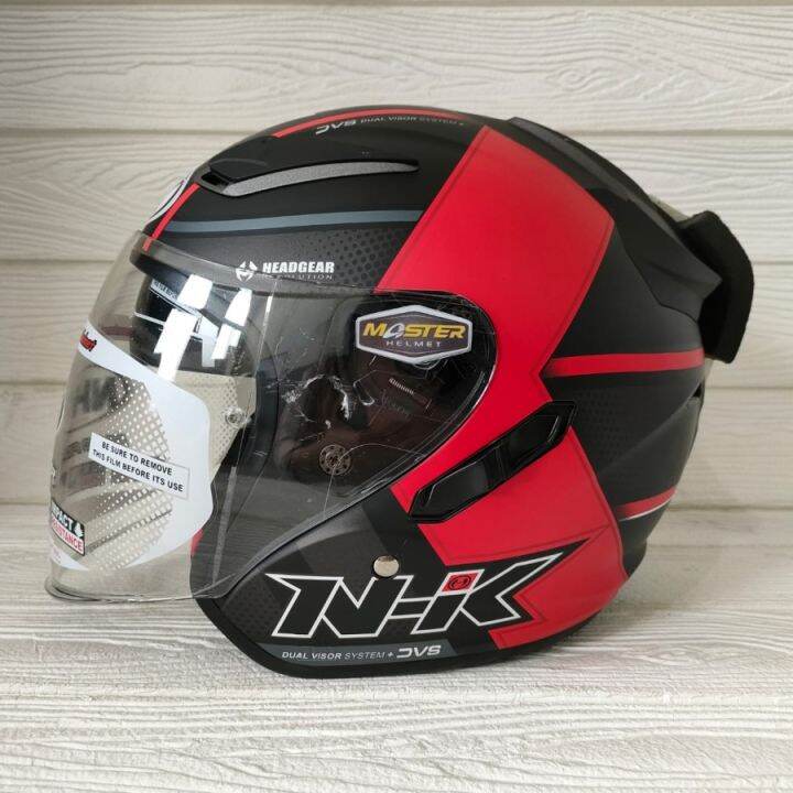 HELM NHK R1 NAPOLEON BLACK RED DOFF DOUBLE VISOR HALF FACE NHK R1 ...