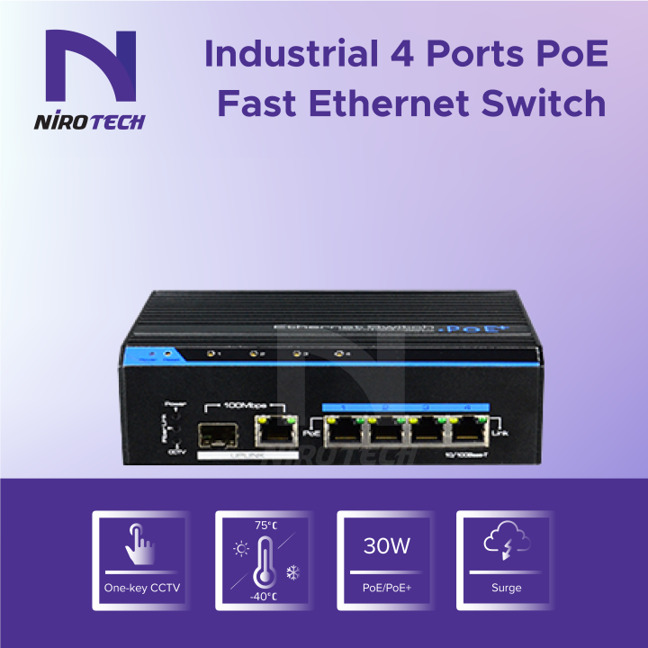 Industrial 4 Ports PoE Fast Ethernet Switch | Lazada