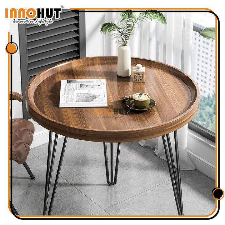 Innohut Minimalist Wooden Coffee Table Meja Bulat Modern Coffee Table ...