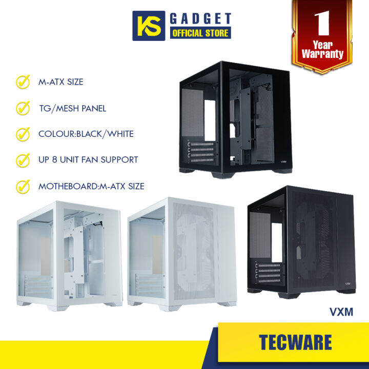 TECWARE VXM M-ATX PC CHASSIC / PC CASE [ BLACK / WHITE ] Tempered Glass ...