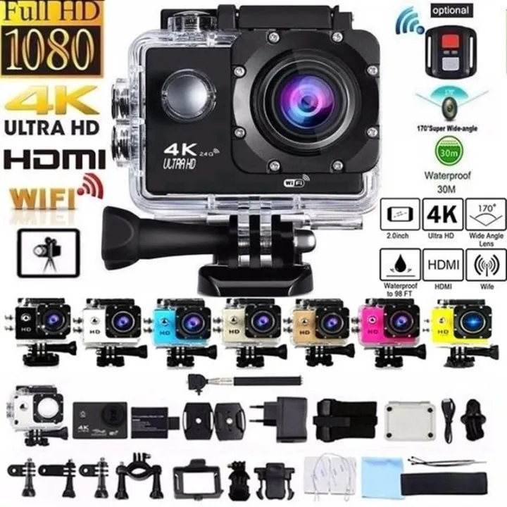 Ultra HD H9 4K Action Camera Wifi 12MP 2 Inch 30M Go Waterproof Pro 170 ...