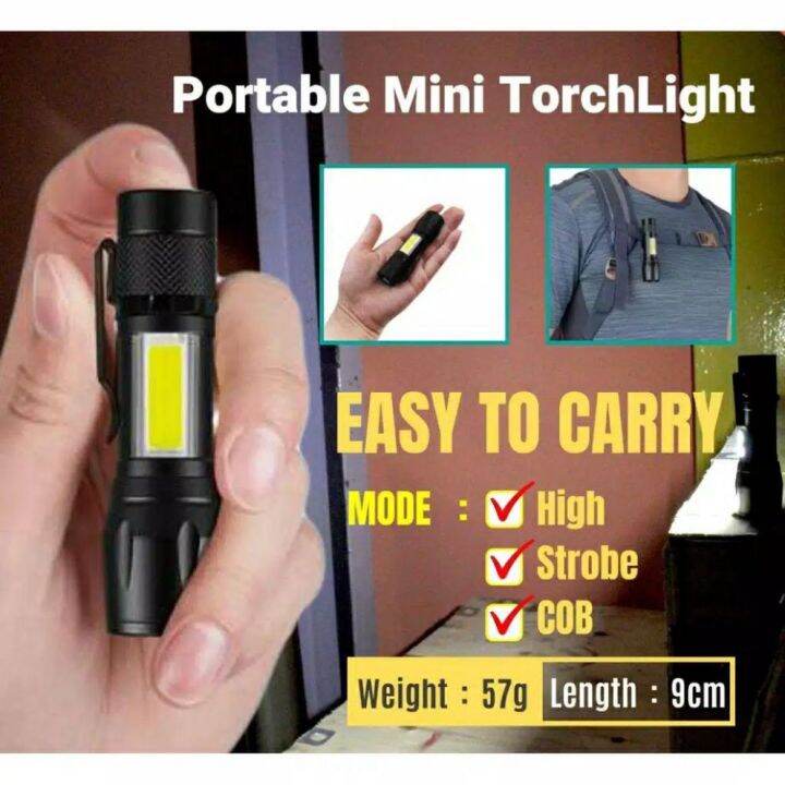 Senter Swat mini yang super terang dengan 3 Mode : senter biasa, kelap kelip dan lampu cob ...