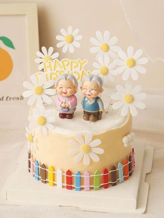 [Hot K] Parents Happy Birthday Cake Topper Baking Ornament Grandparents ...