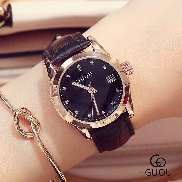 GUOU （100% authentic ） นาฬิกาข้อมือแบบเรียบง่ายพร้อมปฏิทินเข็มขัดตัวชี้ ...