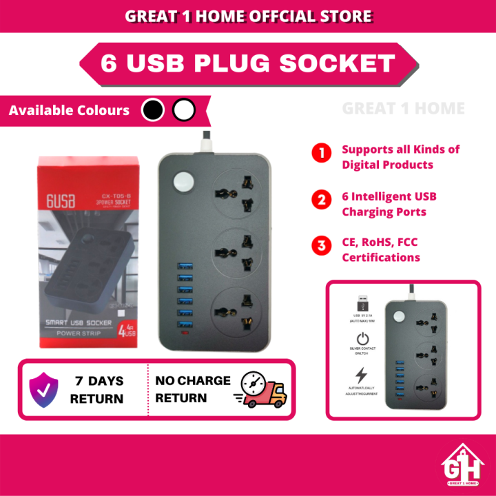 Uk Plug Power Strip 3 Universal Socket With 6 Usb Output Universal 3 6