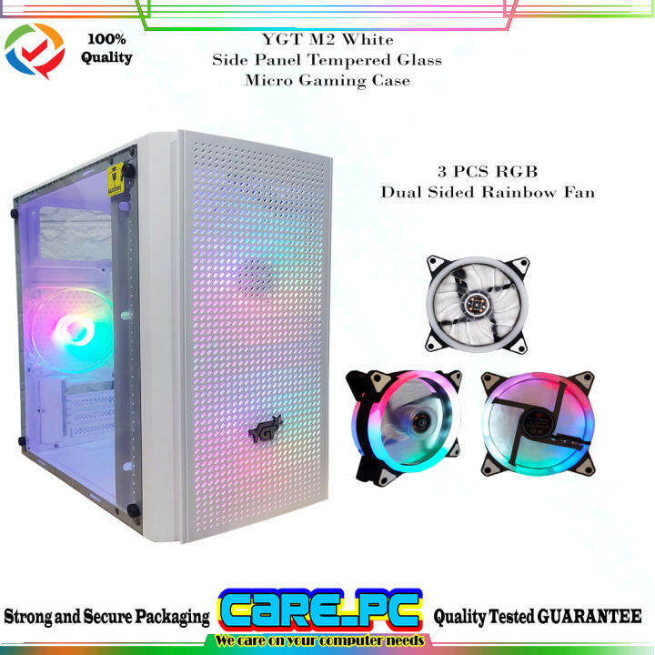 YGT M2 (White & Black) Side Panel Tempered Glass Micro Gaming Case ...