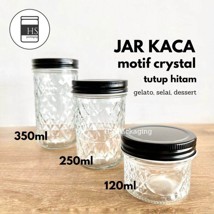 TUTUP HITAM JAR 120ml 250ml 350ml CRYSTAL/ TOPLES KACA TEKSTUR ELEGAN ...