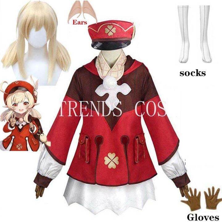 TRENDS COS Genshin Impact Klee Cosplay Costume Klee Outfits Dress Hat ...