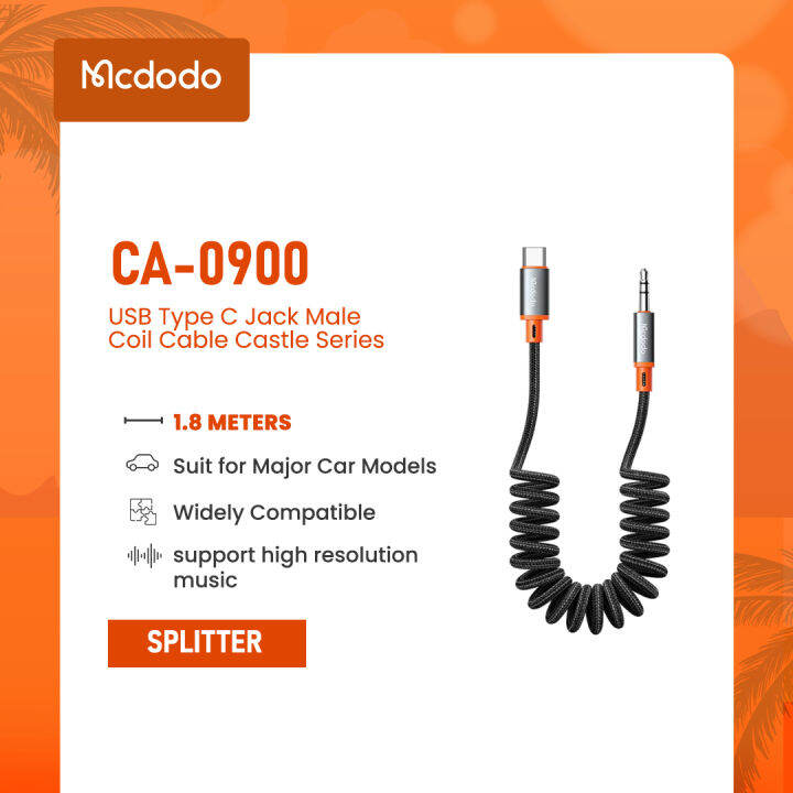 Mcdodo CA-0900 USB Type C to 3.5 mm Jack Male Coil Cable 1.8m Castle Series | Lazada PH
