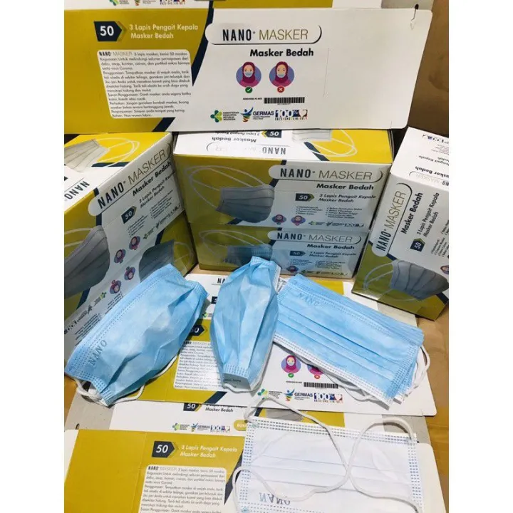 Masker Earloop NANO 3 Ply 1 Box 50 PCS Nyaman di Kuping Berizin ...