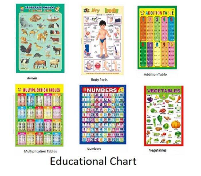 6in1 ABC Shapes Numbers Laminated Educational Chart for Kids 410*570mm ...
