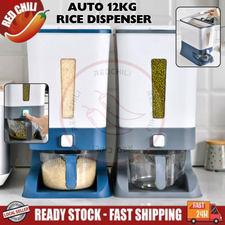 REDCHILI 12KG Automatic Rice Dispenser with Rinsing Cup Bekas Beras ...