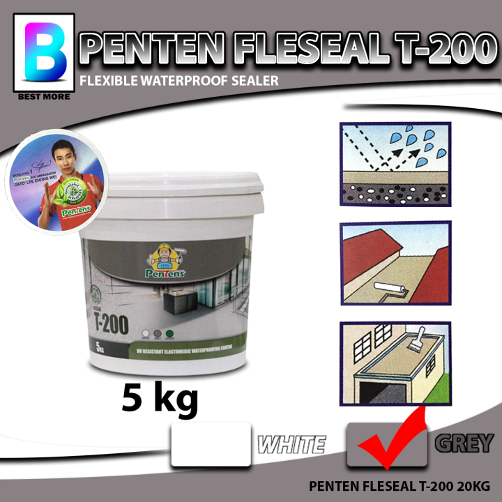 5KG PENTENS T-200 UV Resistant Elastomeric Waterproofing Coating T200 (White / Grey) | Lazada