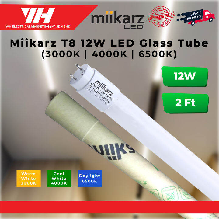[SIRIM] Miikarz LED T8 12W Glass Tube [5PCS] (3000K/4000K/6500K ...