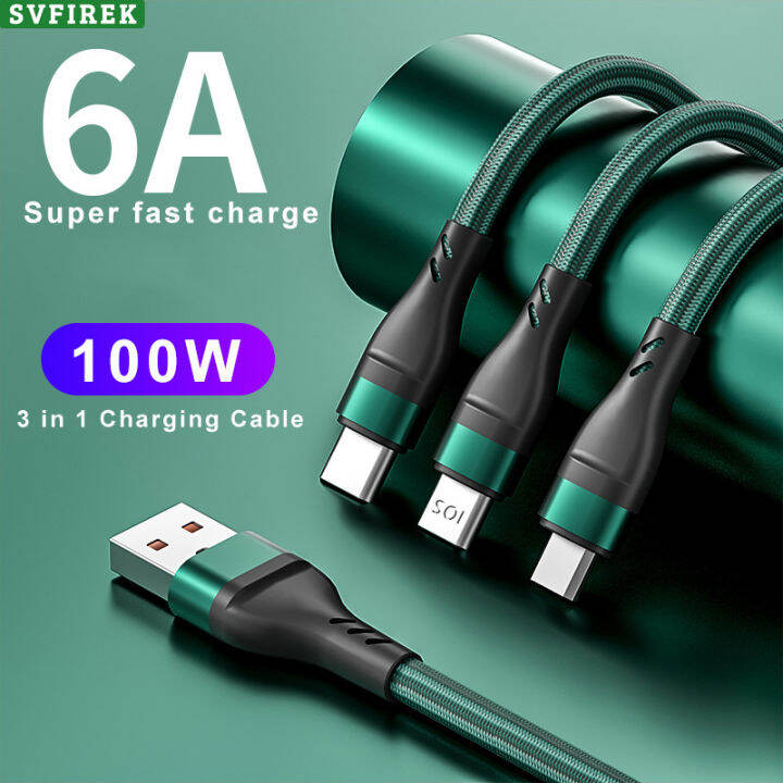 100W Super Fast Charging Cable 6A Quick Charging Wire 3 in 1 USB Cable ...