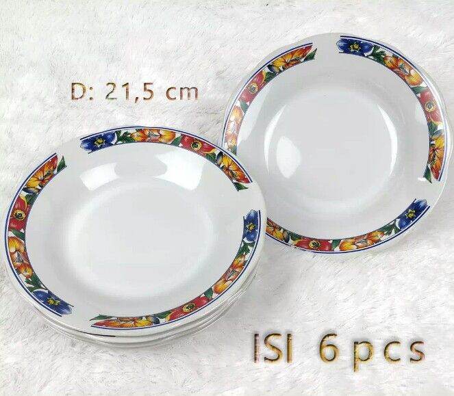 PIRING MEWAH; Piring Makan keramik kembang biru isi 6pcs / Piring Makan ...