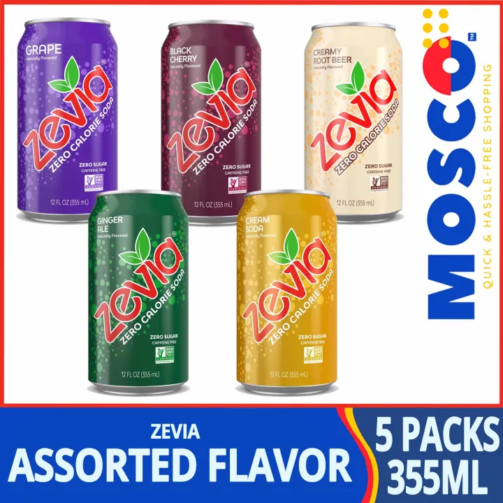 Zevia Assorted Flavor with Cream Soda, Black Cherry, Grape, Ginger Ale & Creamy Root Beer 5packs ...