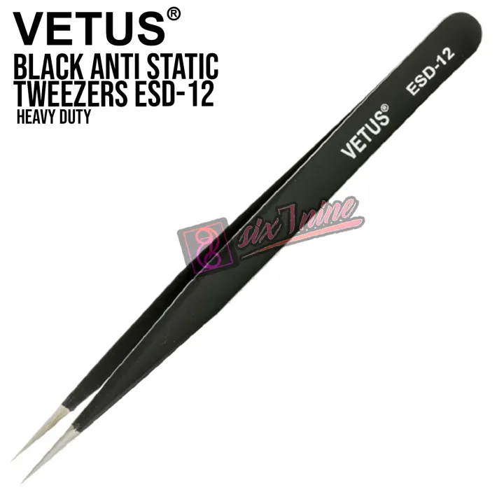 Original Vetus Black Anti-Static ESD-12 Tweezers Heavy Duty | Lazada PH
