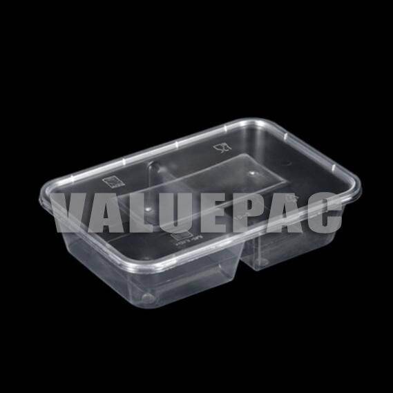 RE500-TW 50pcs Microwavable Container Rectangle 500 with 2 Divisions ...