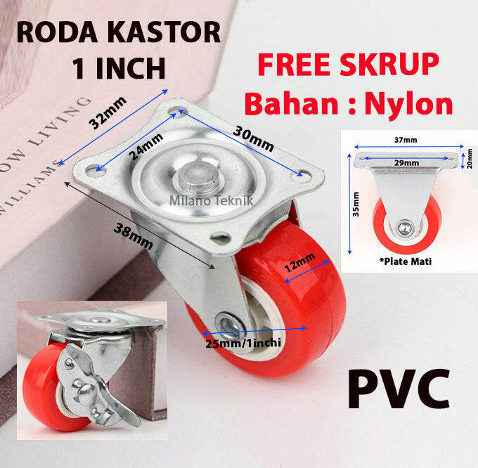 Roda PVC 1 inch (Mati-Hidup-Rem) KASTOR Taiwan Roda Troli Nylon/pcs | Lazada Indonesia