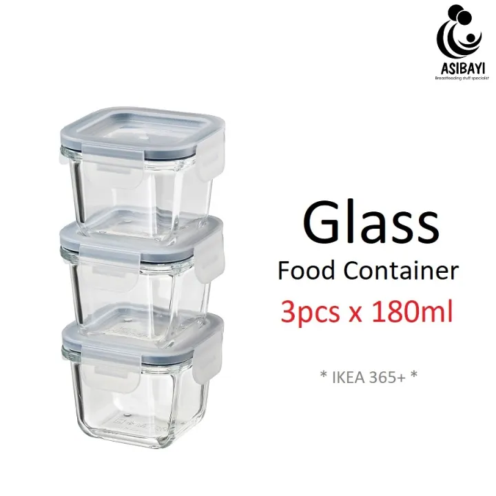 Glass Food Container 3pcs 180ml Kontainer Wadah Penyimpan Makanan Bahan ...