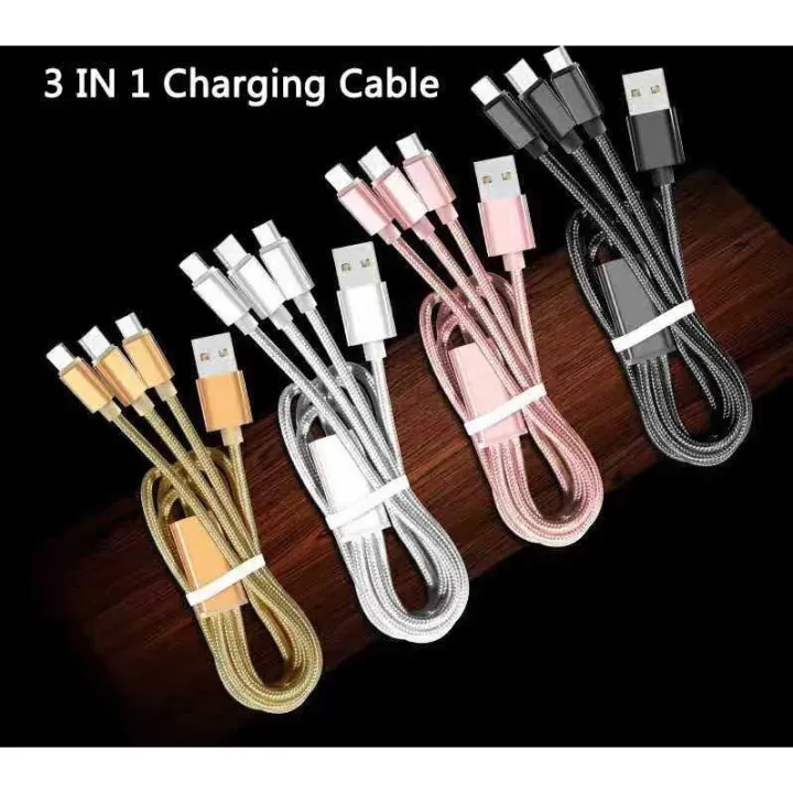 Metal 3in1 Fast Charging Cable Android Type-C IPHONE Fast Charging ...