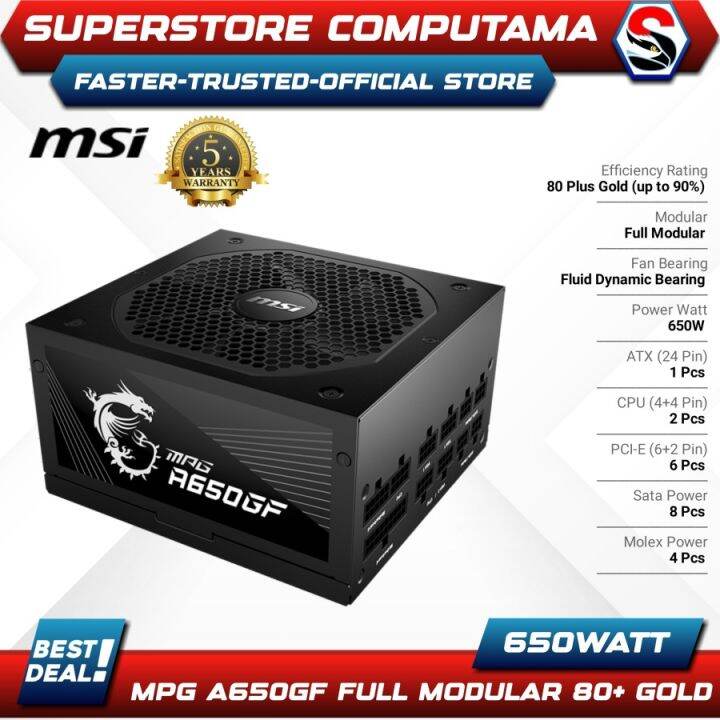 PSU MSI MPG A650GF Modular 650Watt 80+ Gold/Power Supply 650W 80+ Gold ...
