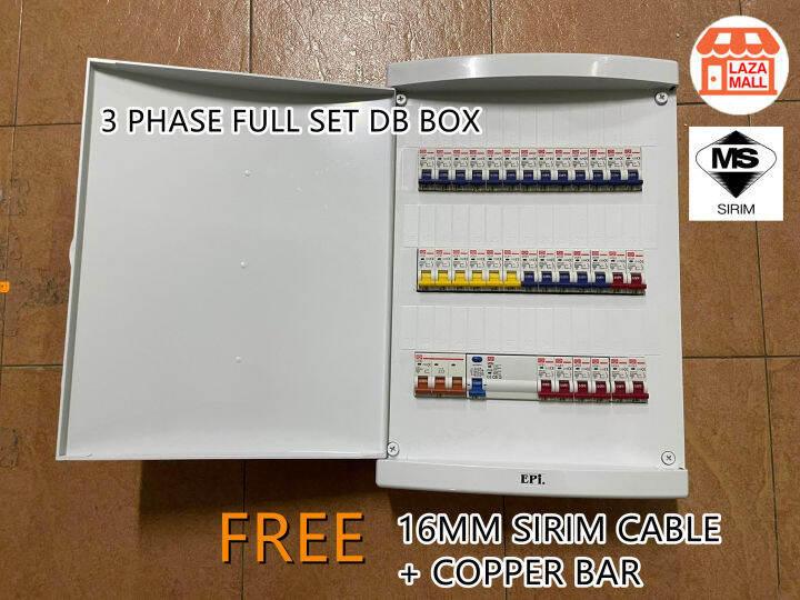 【THREE PHASE】 DB BOX FULL SET 45 WAY( FREE 16MM SIRIM WAYAR) MAIN SUIS ELCB MCB 电箱总头3向 ELECTRIC ...