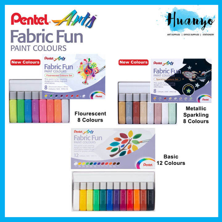 Pentel Arts Fabric Fun Paint Colour Set [Basic / Metallic Sparkling ...