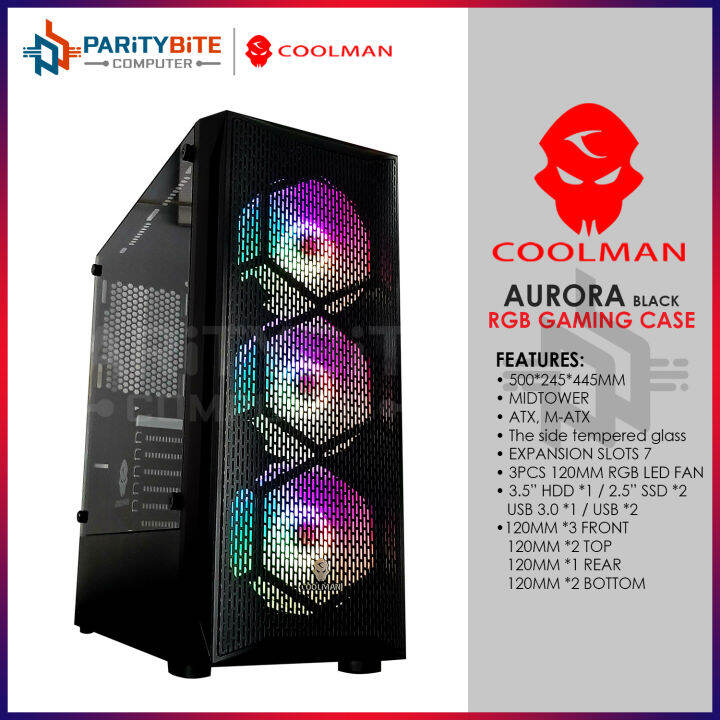 Coolman Aurora Black Gaming Case W 3 Pcs Rgb Fan Lazada Ph