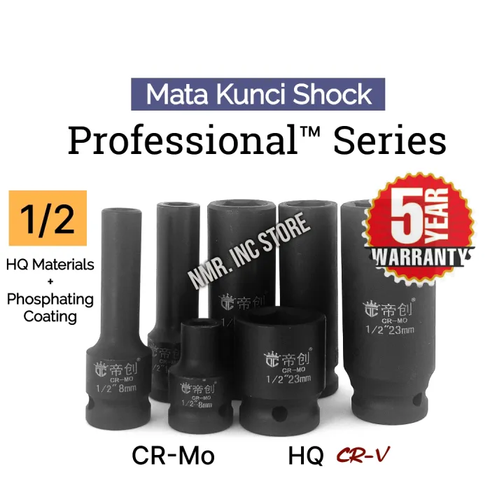 Mata Kunci Shock Impact 1/2 Professional Series CR-MO dan HQ CR-V, Panjang Pendek, Sok, sock ...