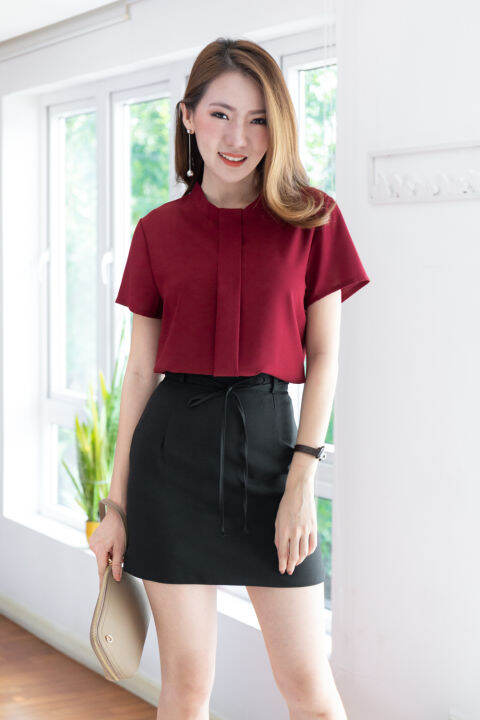 Narinari : NT407 Placket Short Sleeve Blouse | Lazada.co.th