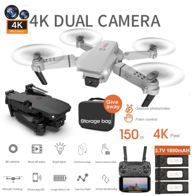 Drone E88 Pro with Dual Camera 4k HD wide angle WiFi FPV Drone Height Hold RC Quadcopter | Lazada PH