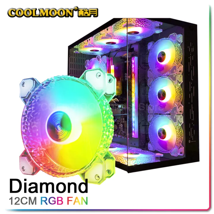 COOLMOON Small 6pin 12cm One PC Fan Crystal RGB Fan 120mm Diamond ...