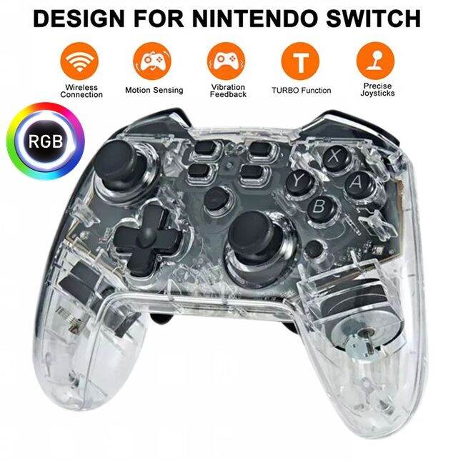 T23 Max Transparent Wireless Controller for Nintendo Switch and PC with Turbo+Vibration+Mapping ...