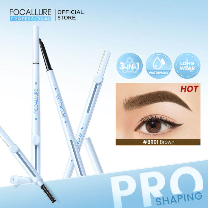 FOCALLURE Pro-shaping 3-in-1 Triangular Eyebrow Pencil Multi-use Built ...
